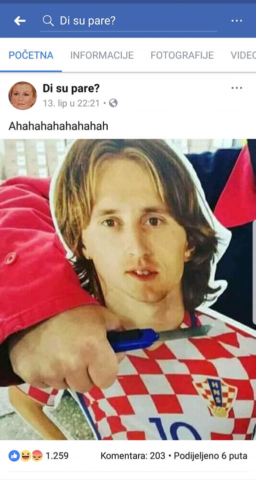 Prijetnje Luki Modriću, huškanje na stranici Facebooka, koja se sviđa ...